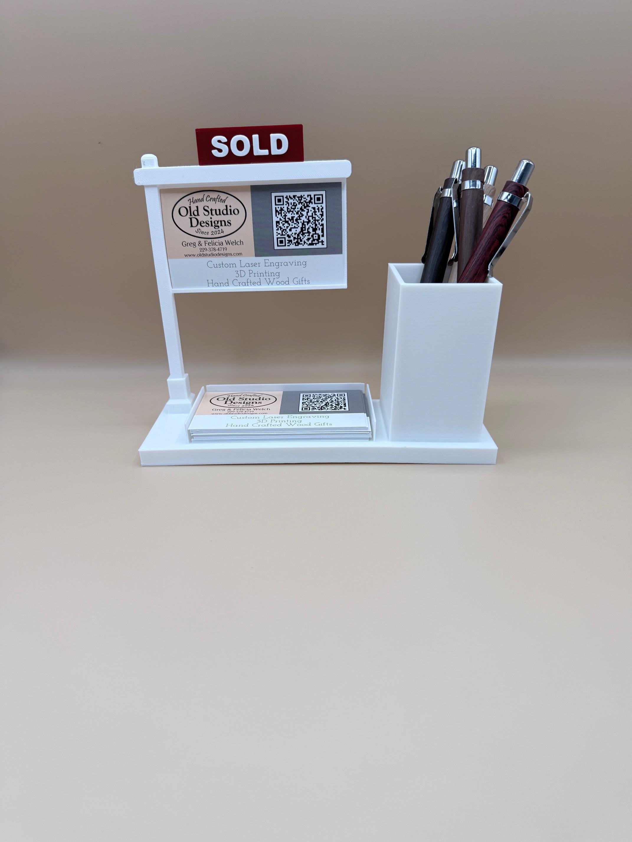 Realtor Business Card Holder With Pen Cup | 3D Printed Desk Organizer ...