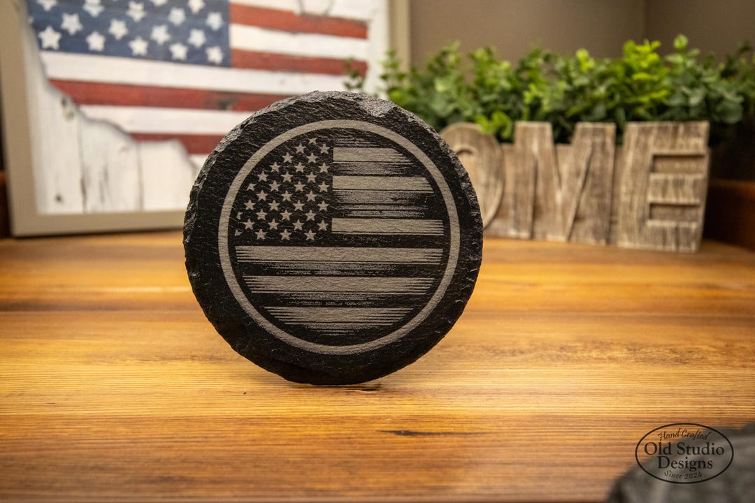 Laser Engraved Patriotic American Flag Slate Stone Coasters, Patriotic ...