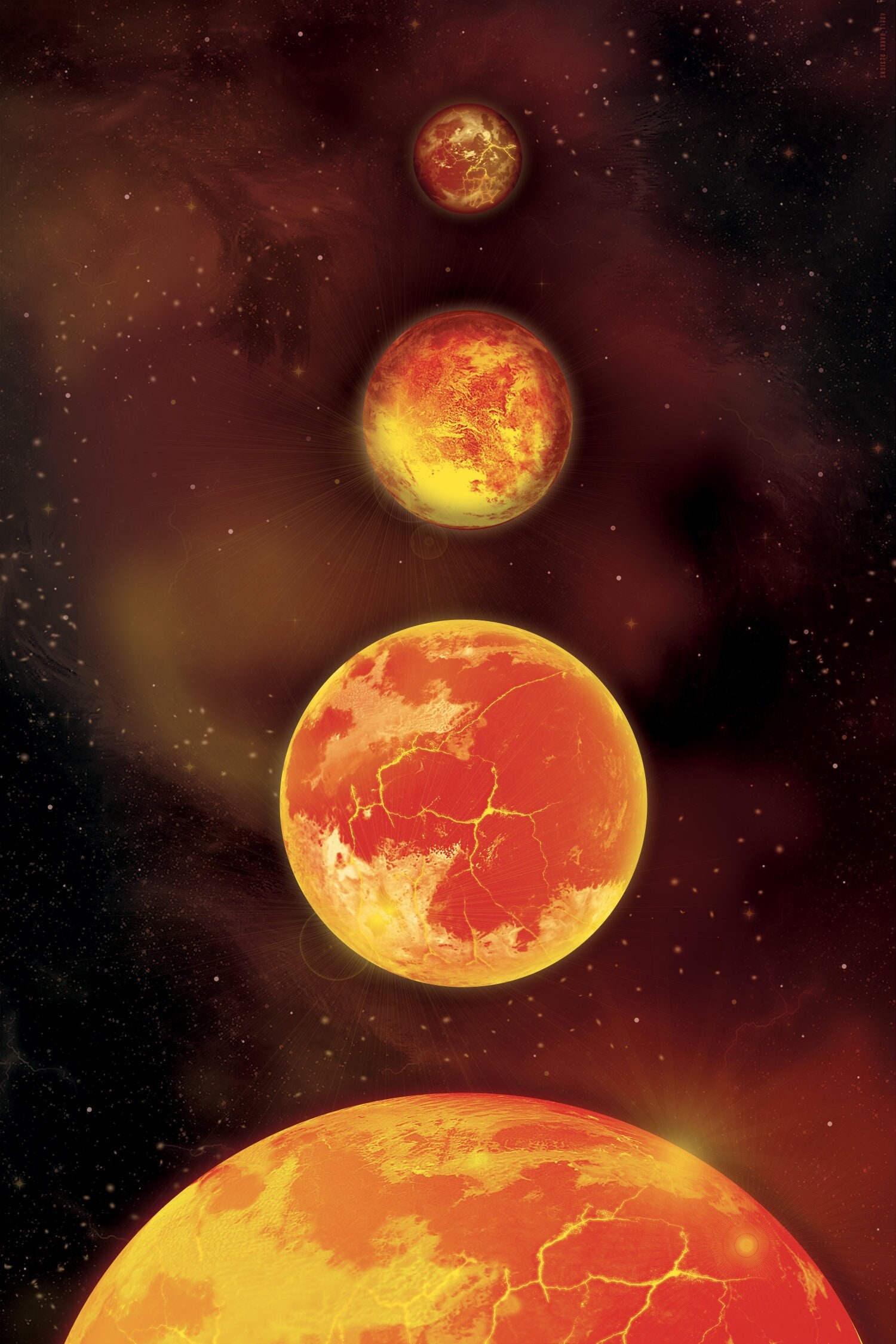 Warm Colored Planets in Space Poster Wall Art - Etsy