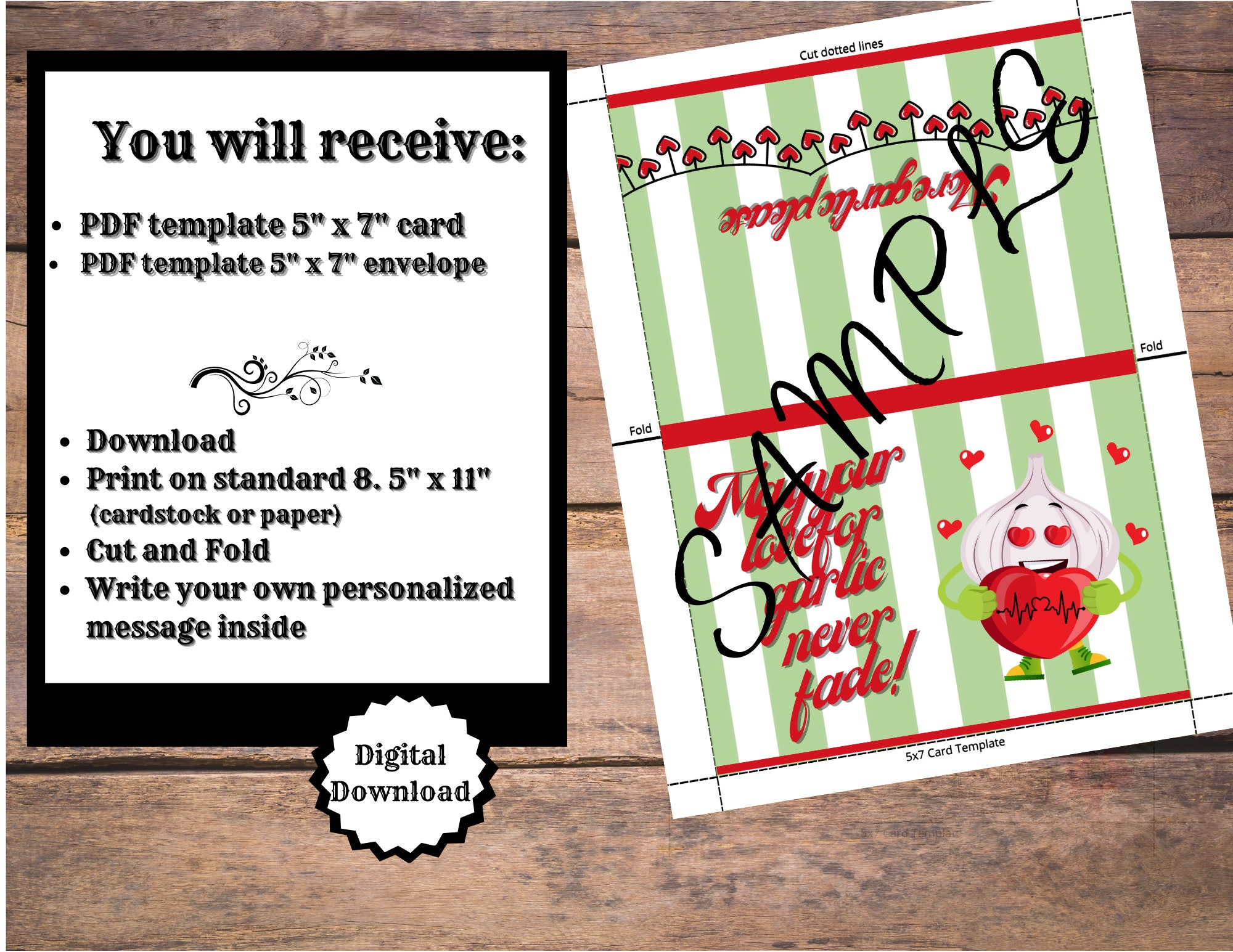 Printable Garlic Lover Greeting Card Instant Download for Personalized ...
