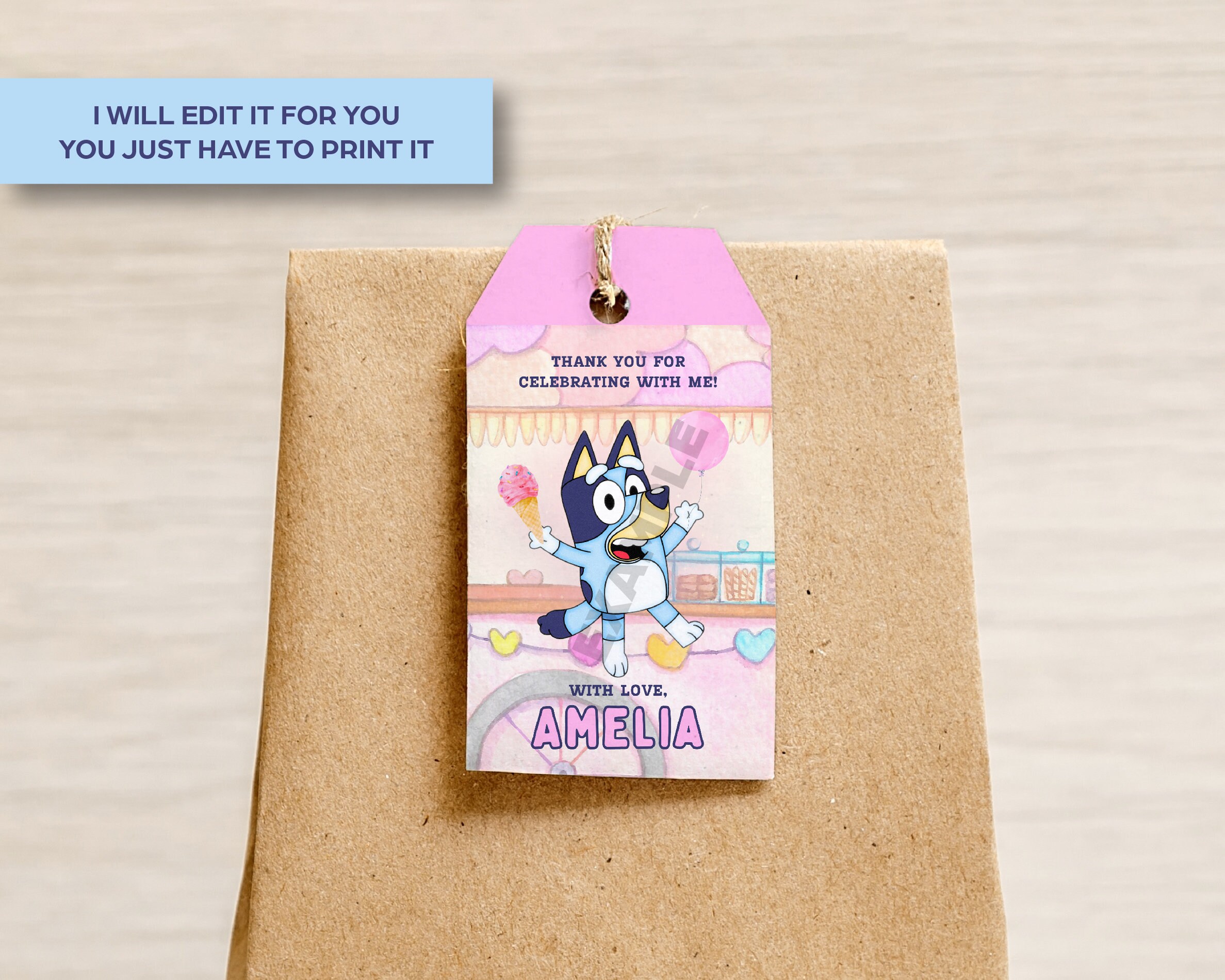 Editable Bluey Birthday Thank You Tags Printable Bingo Bluey - Etsy Finland