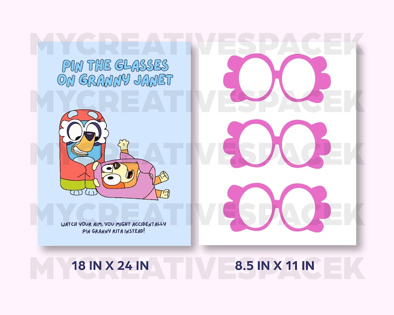 Bluey Pin the Glasses on Granny Janet Granny Rita Bluey Party - Etsy ...