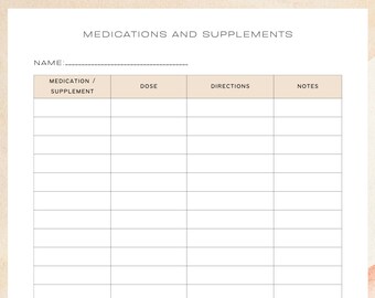 Medication List Chart - Etsy