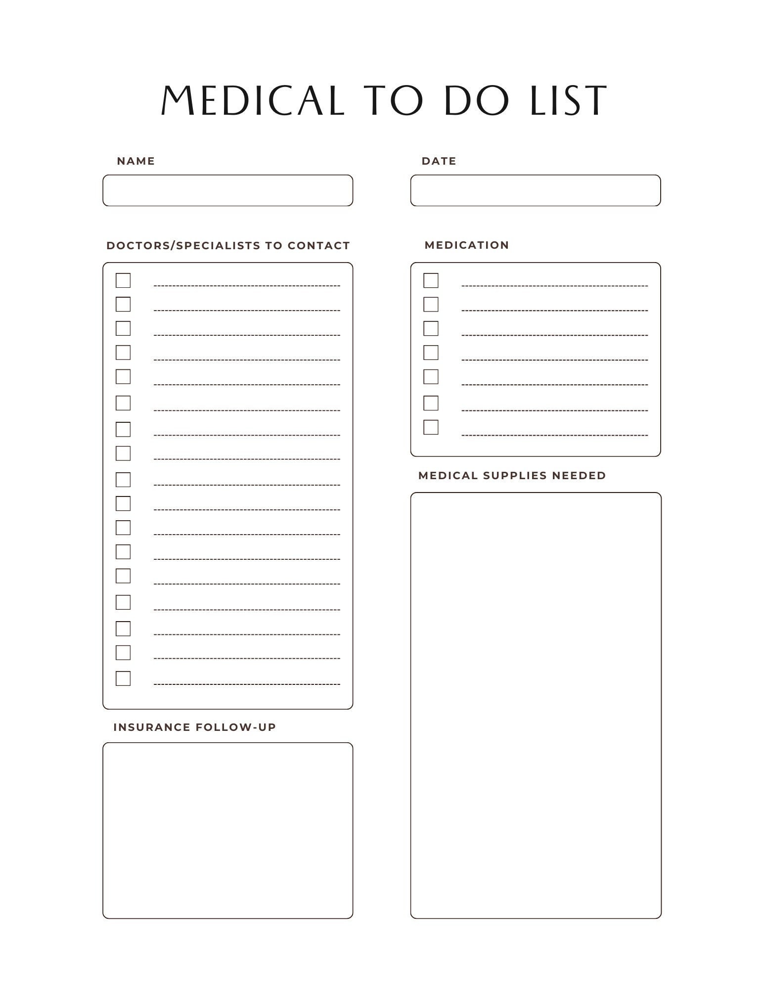 Medical to Do List Printable - Etsy