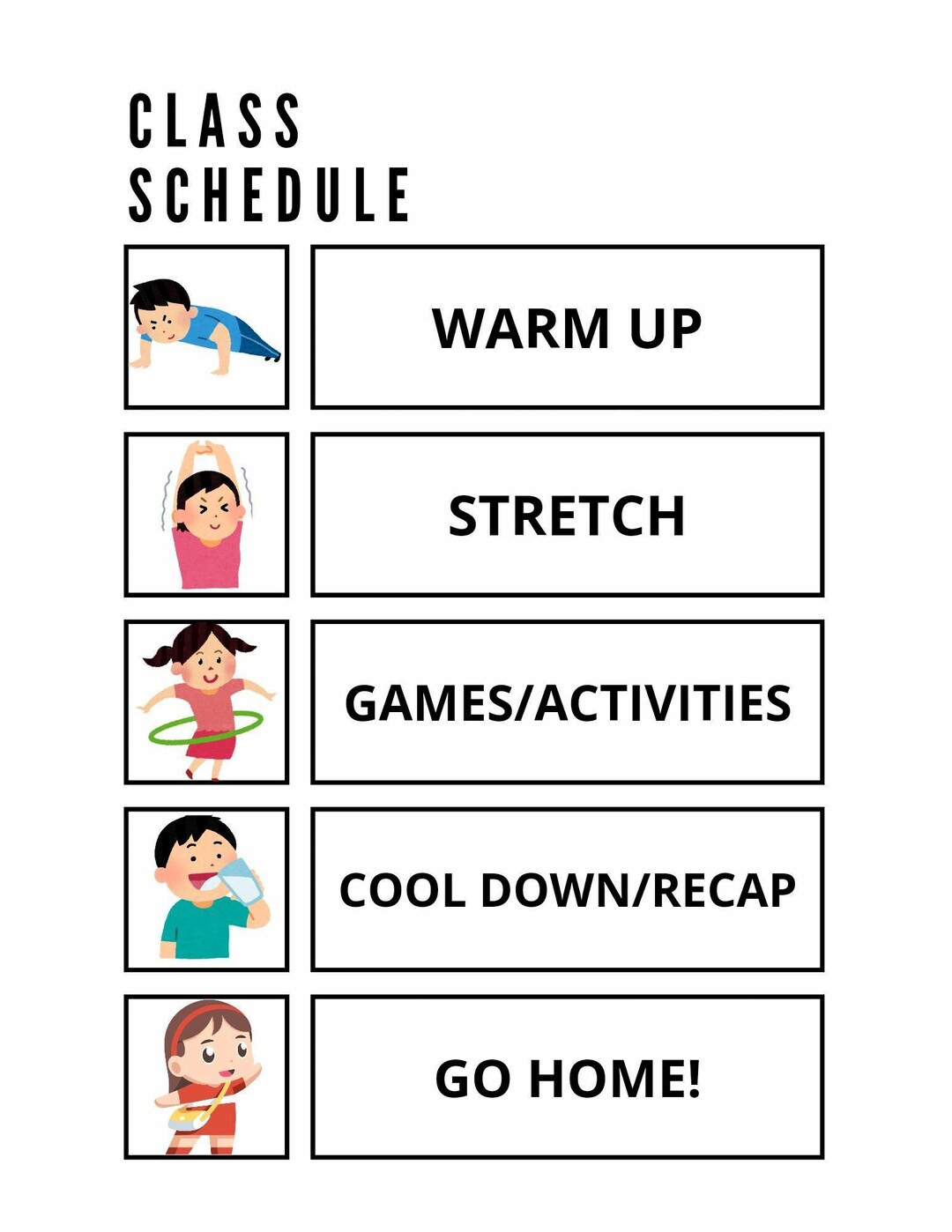 Visual Gym Class Schedule - Etsy