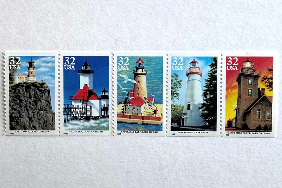1994 32c Great Lakes Lighthouses Booklet Pane of 5 Unused Stamps, for ...