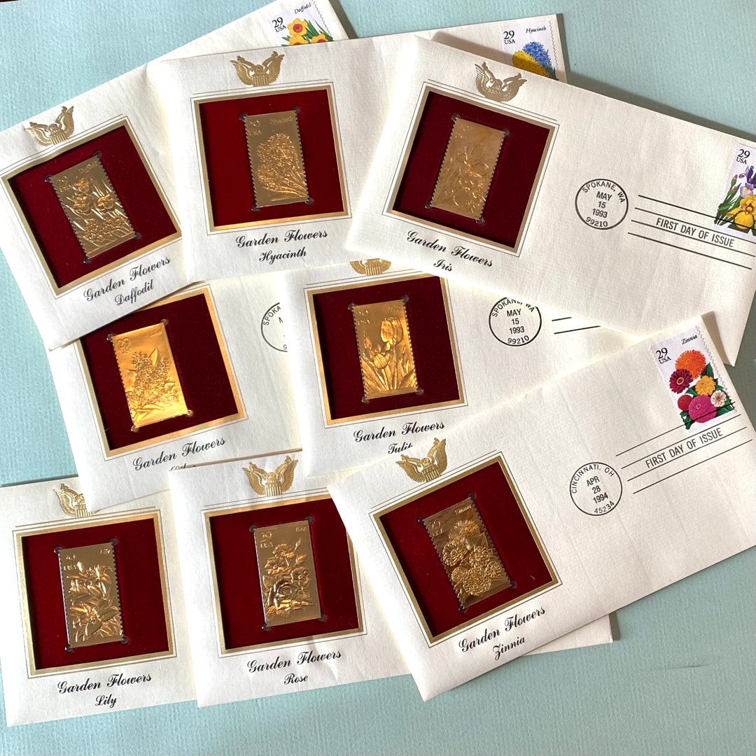 90s Spring/summer Garden Flower First Day Covers Envelopes With Gold ...