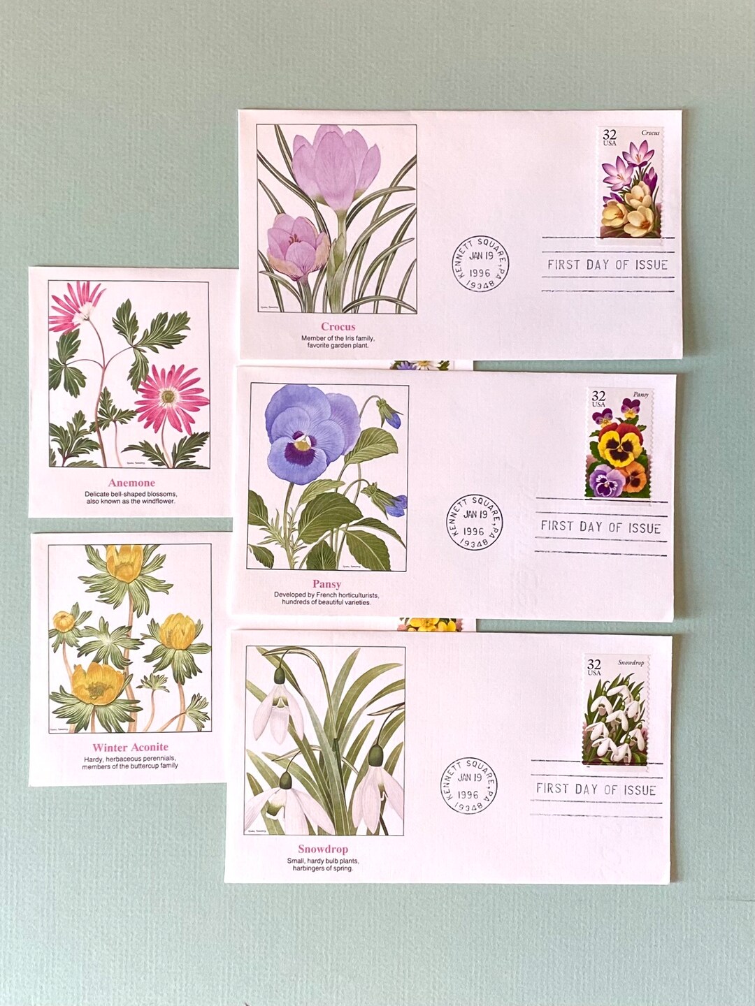 90s Winter Garden Flowers First Day Covers Stamped Envelopes Fleetwood ...