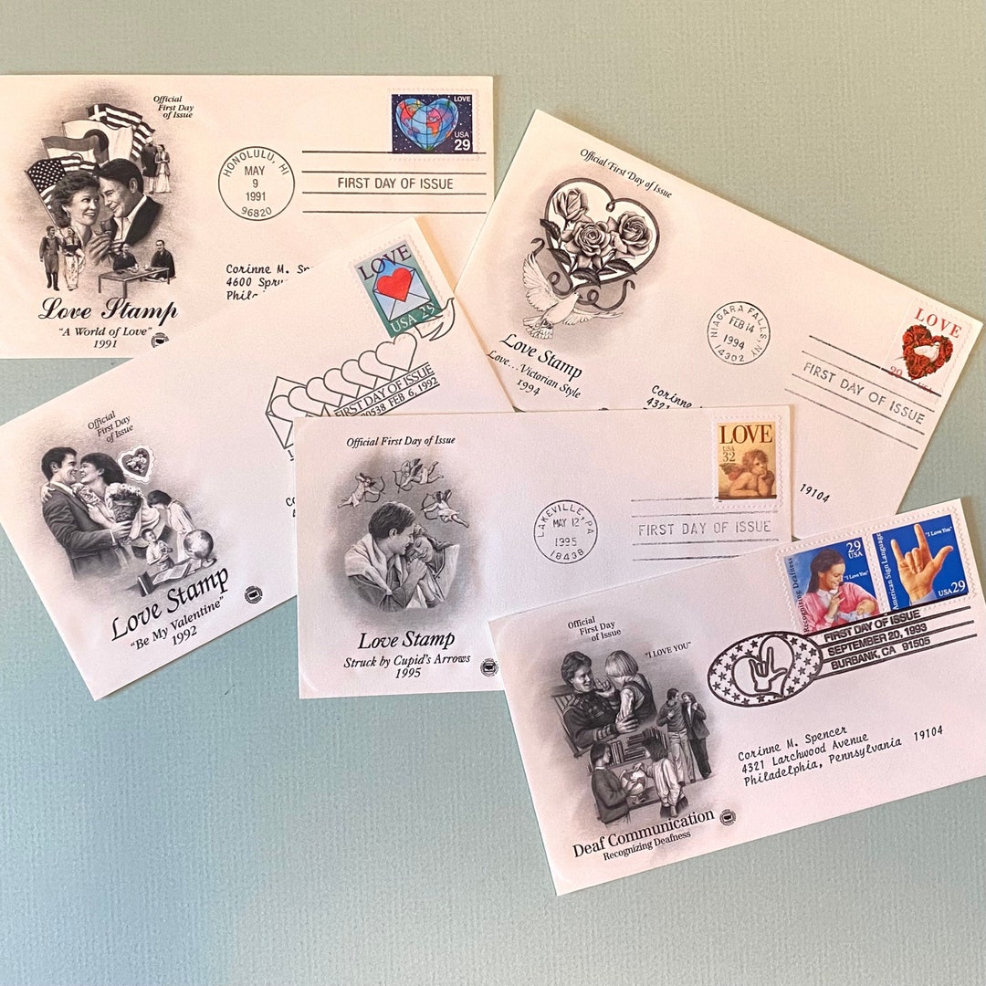 90s LOVE Stamps First Day Covers Stamped Envelopes Set of 5 vintage ...