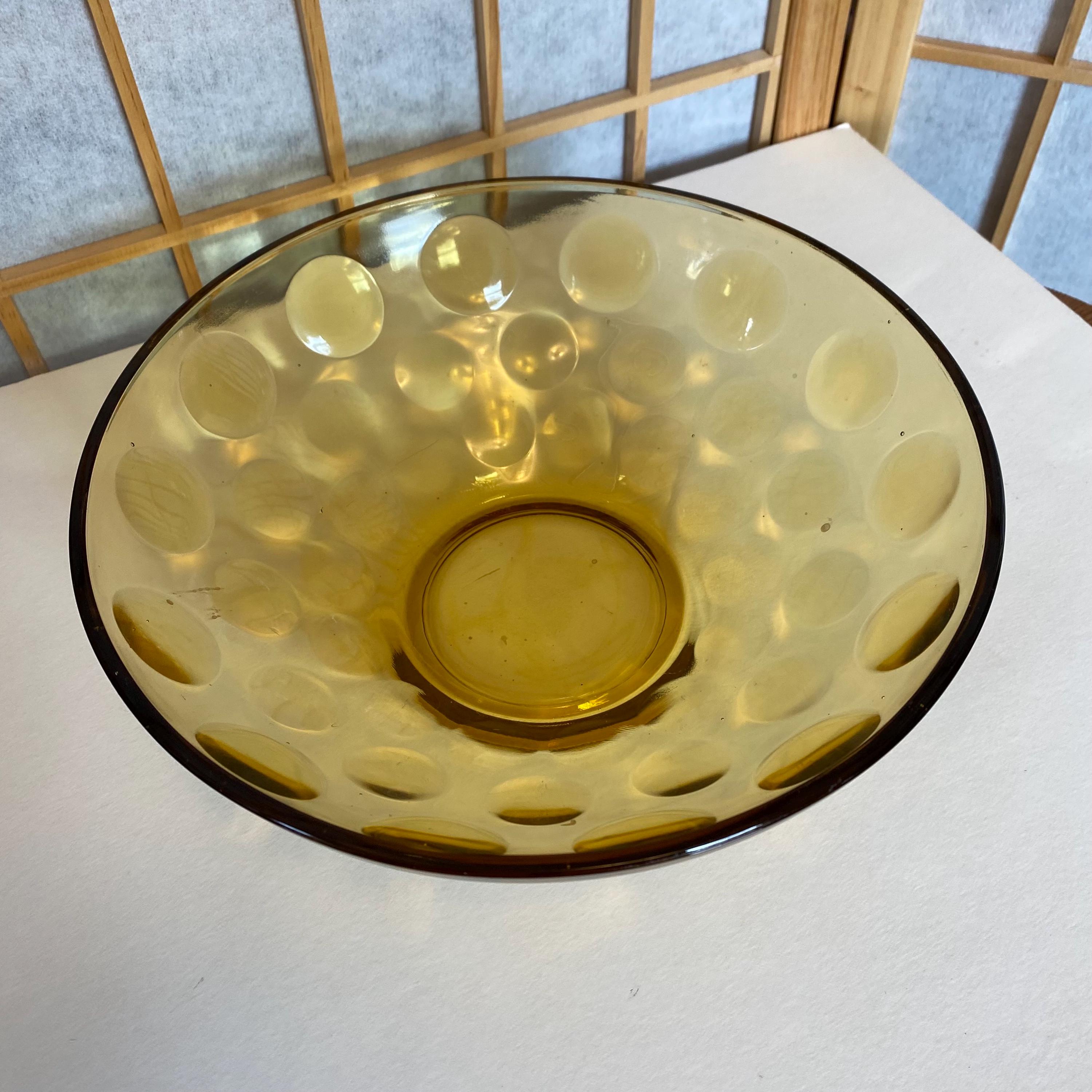 MCM Hazel Atlas El Dorado Gold Amber Glass 9” Serving Bowl With Optic ...