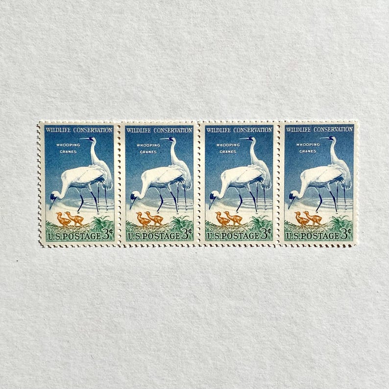 1957 3c Whooping Cranes Wildlife Conservation Block of 4 Unused Stamps ...