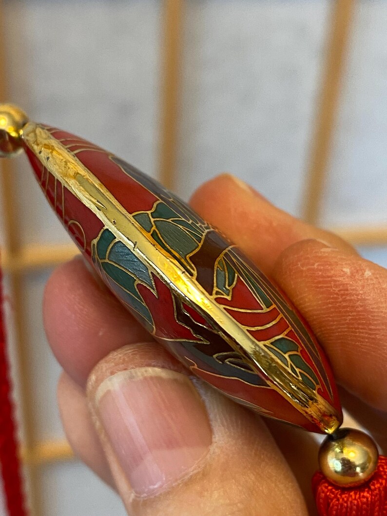 Vtg Red Parrot Cloisonne Pendant With Red Cord Necklace and Tassel - Etsy