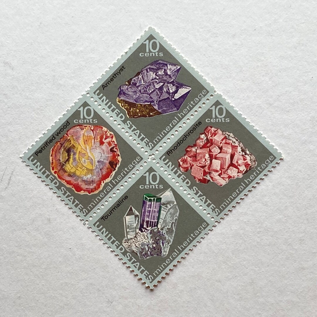 Vintage 70s Unused 10c Mineral Heritage Stamps, Block of 4, for Mail ...