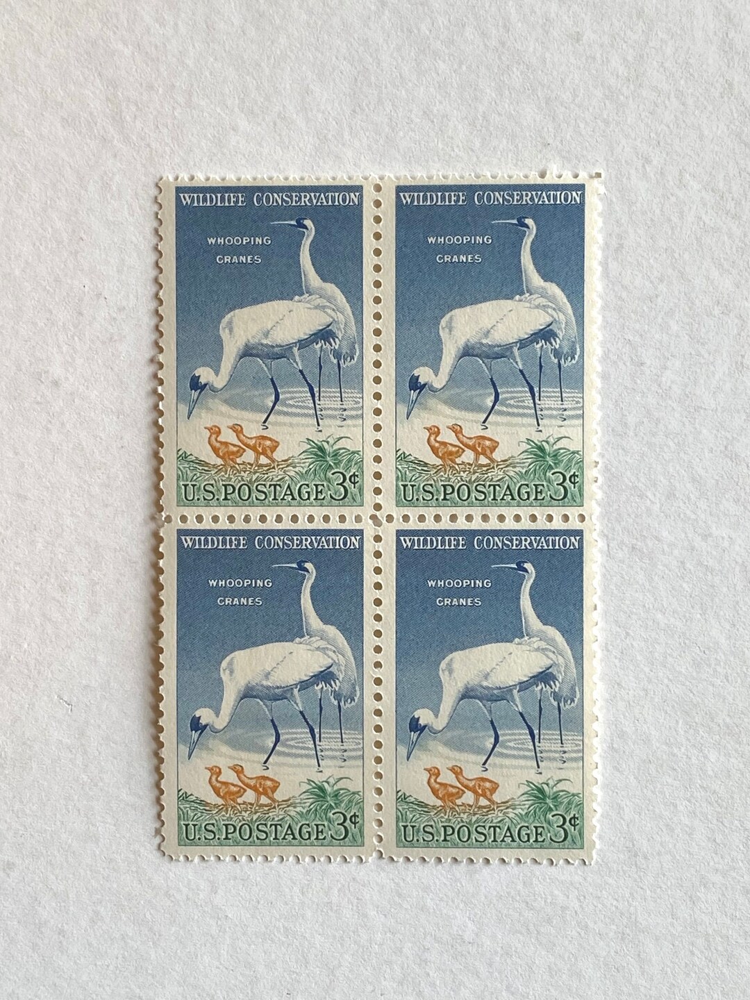 1957 3c Whooping Cranes Wildlife Conservation Block of 4 Unused Stamps ...