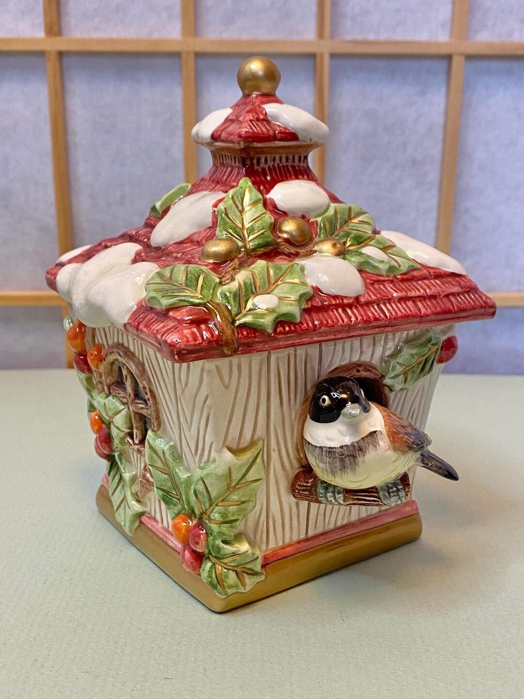 Vtg Fitz and Floyd Chickadee Bird House Porcelain Ceramic Holiday ...