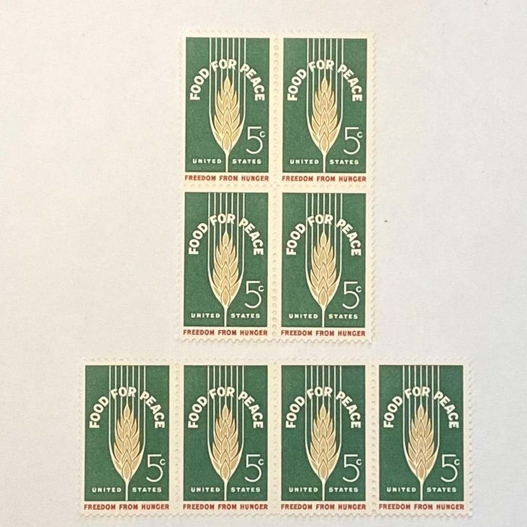 1963 5c Wheat Food for Peace - Block of 4 Unused Stamps for Mail Art ...
