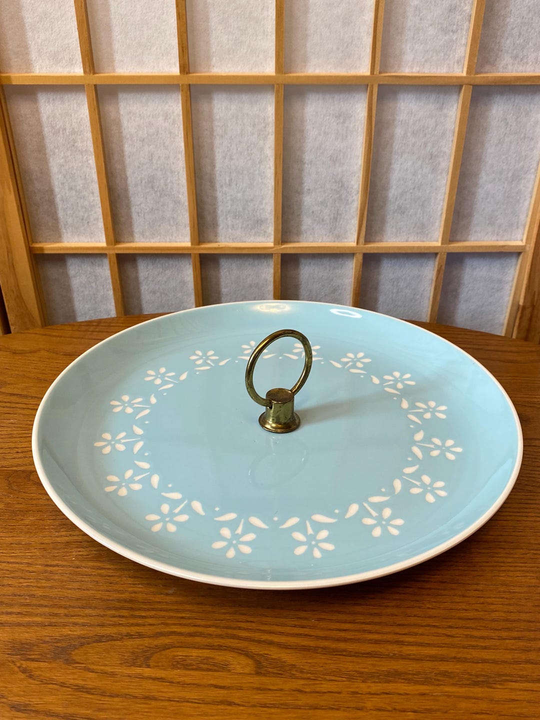 Mid Century MCM Harkerware Petit Fleurs Sky Blue Floral Daisy Dessert ...