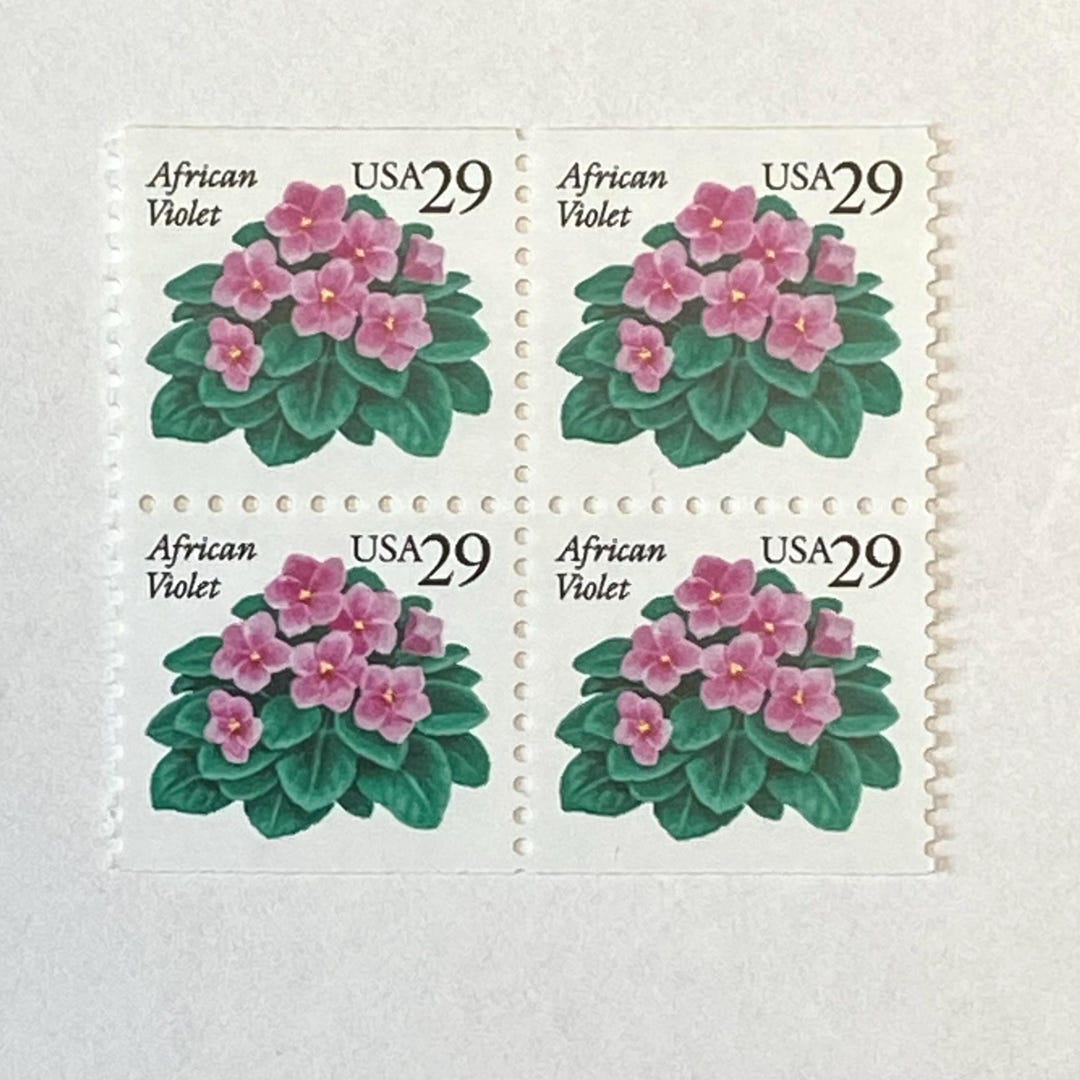 1993 29c African Violets Stamps - Block of 4 Unused Stamps for Mail Art ...