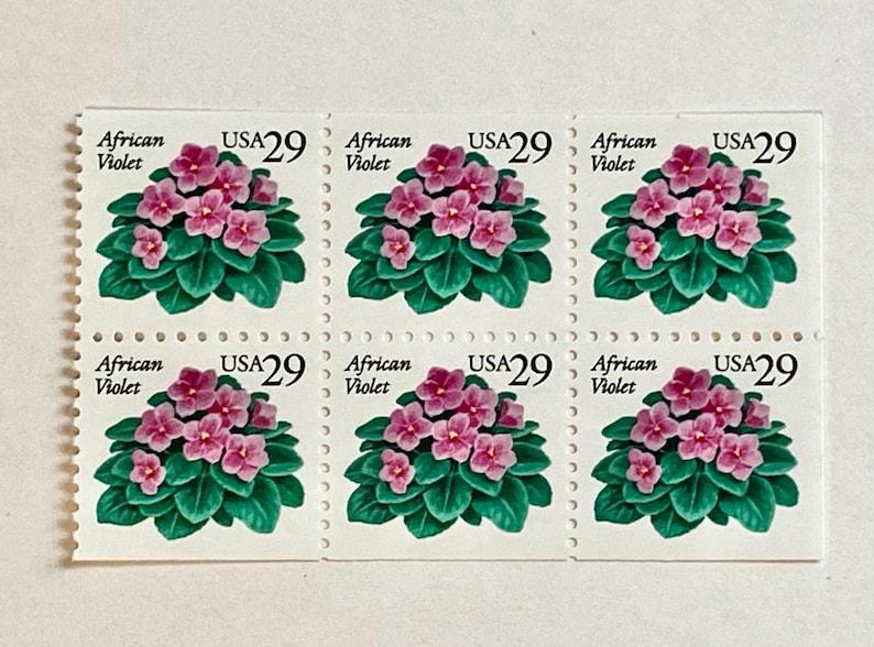 1993 29c African Violets Stamps - Block of 4 Unused Stamps for Mail Art ...