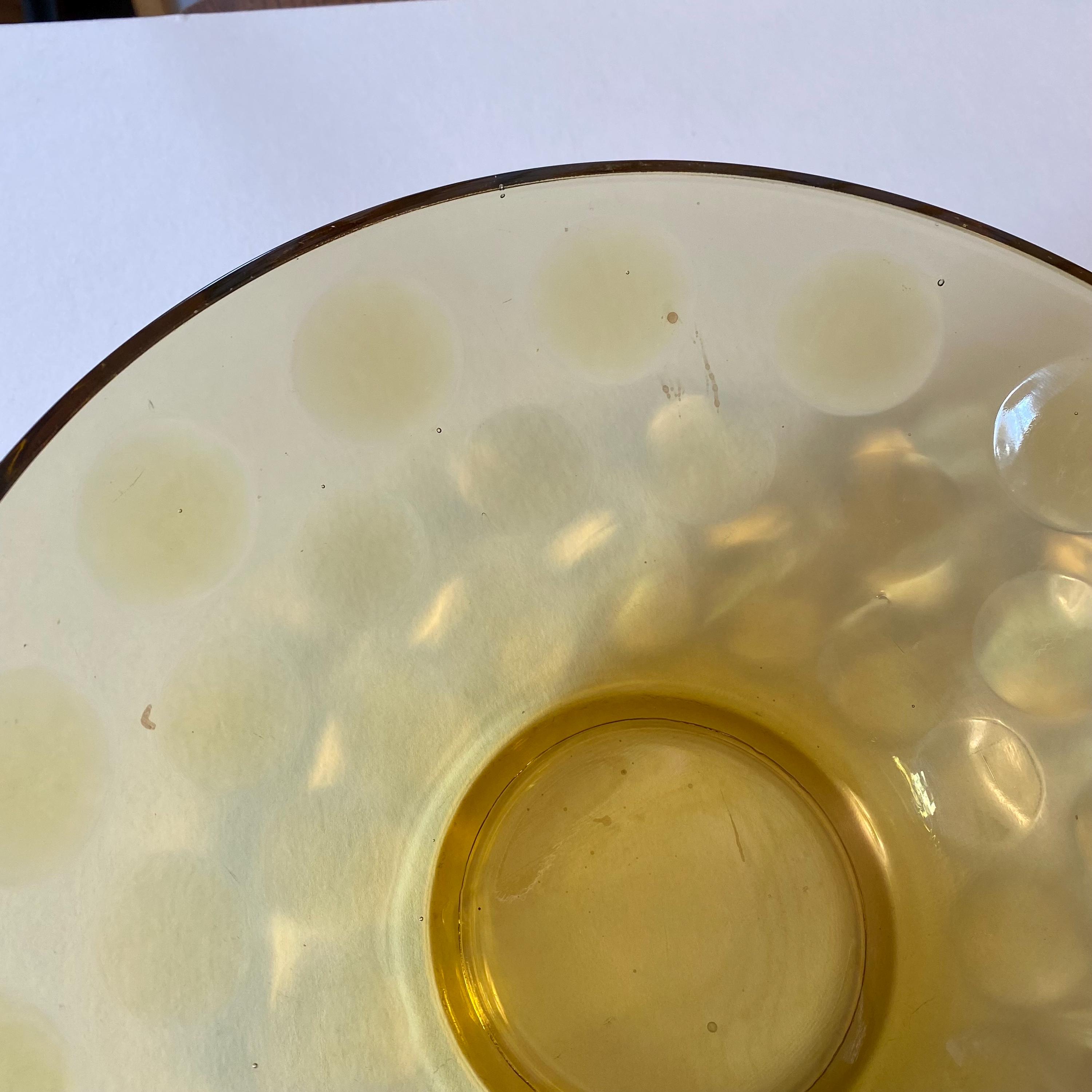 MCM Hazel Atlas El Dorado Gold Amber Glass 9” Serving Bowl With Optic ...