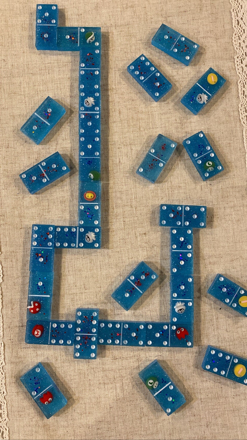 SOLD OUT Set of 28 Holographic Glitter Dominoes, Double 6 Domino, Mario ...