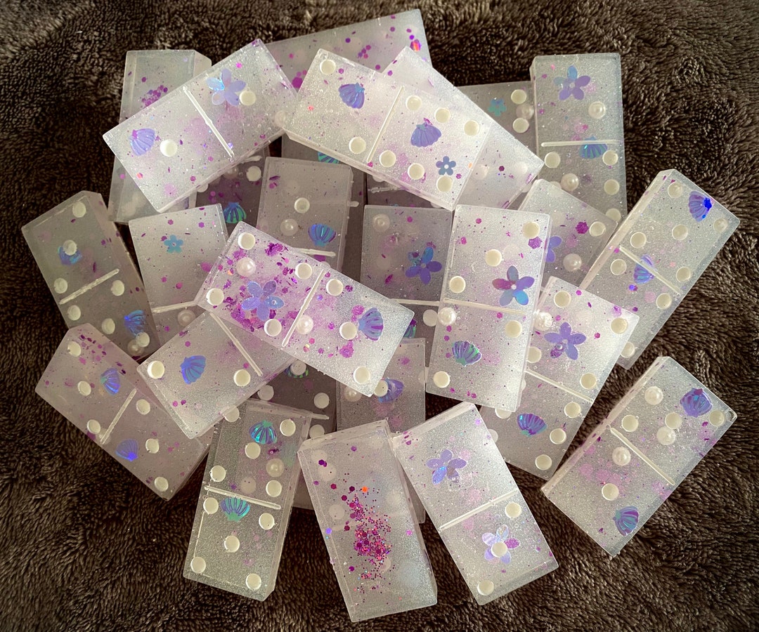 Set of 28 Holographic Glitter Dominoes, Double 6 Domino, Mermaid ...
