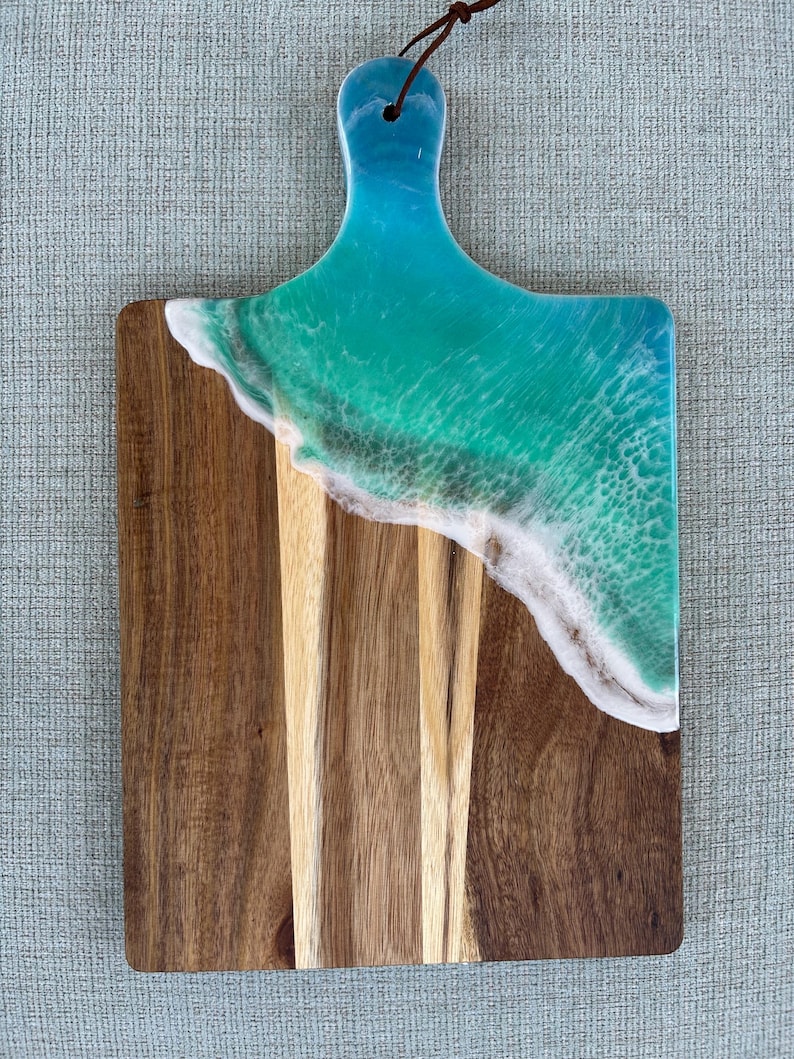 Ocean Resin Charcuterie Board: Acacia Wood Cheese Board, Beach House ...