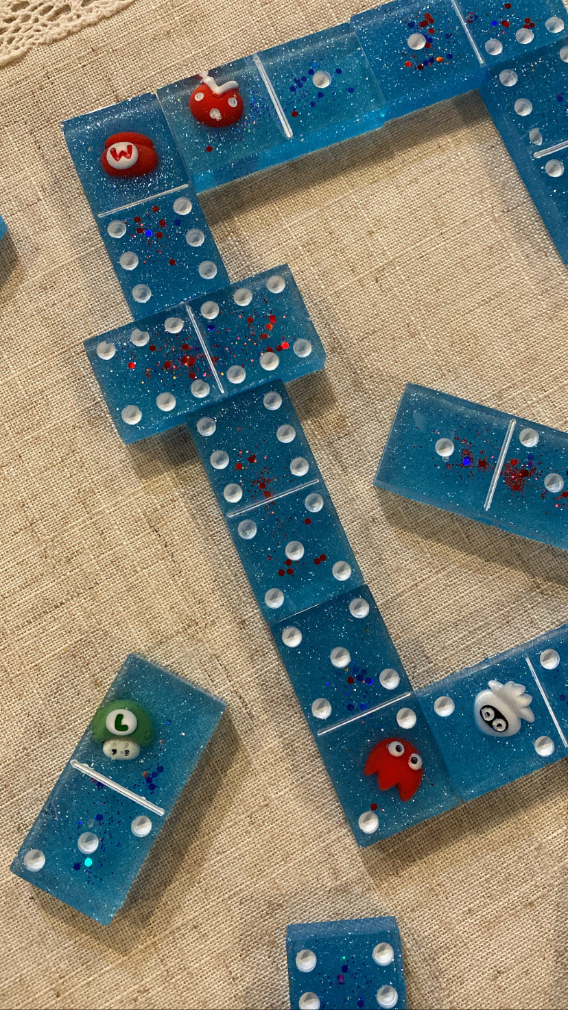 SOLD OUT Set of 28 Holographic Glitter Dominoes, Double 6 Domino, Mario ...