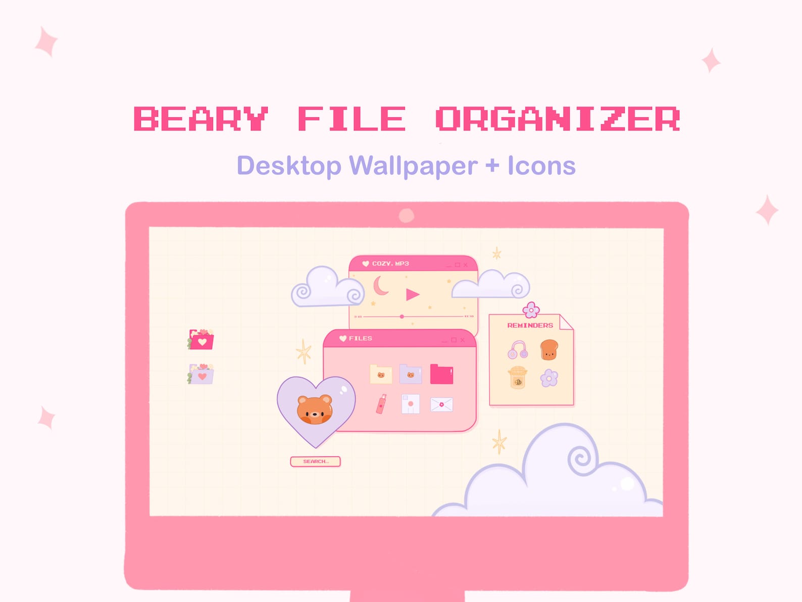 Cute Bear Organizer Desktop Wallpaper and Icons Theme | Desktop ...