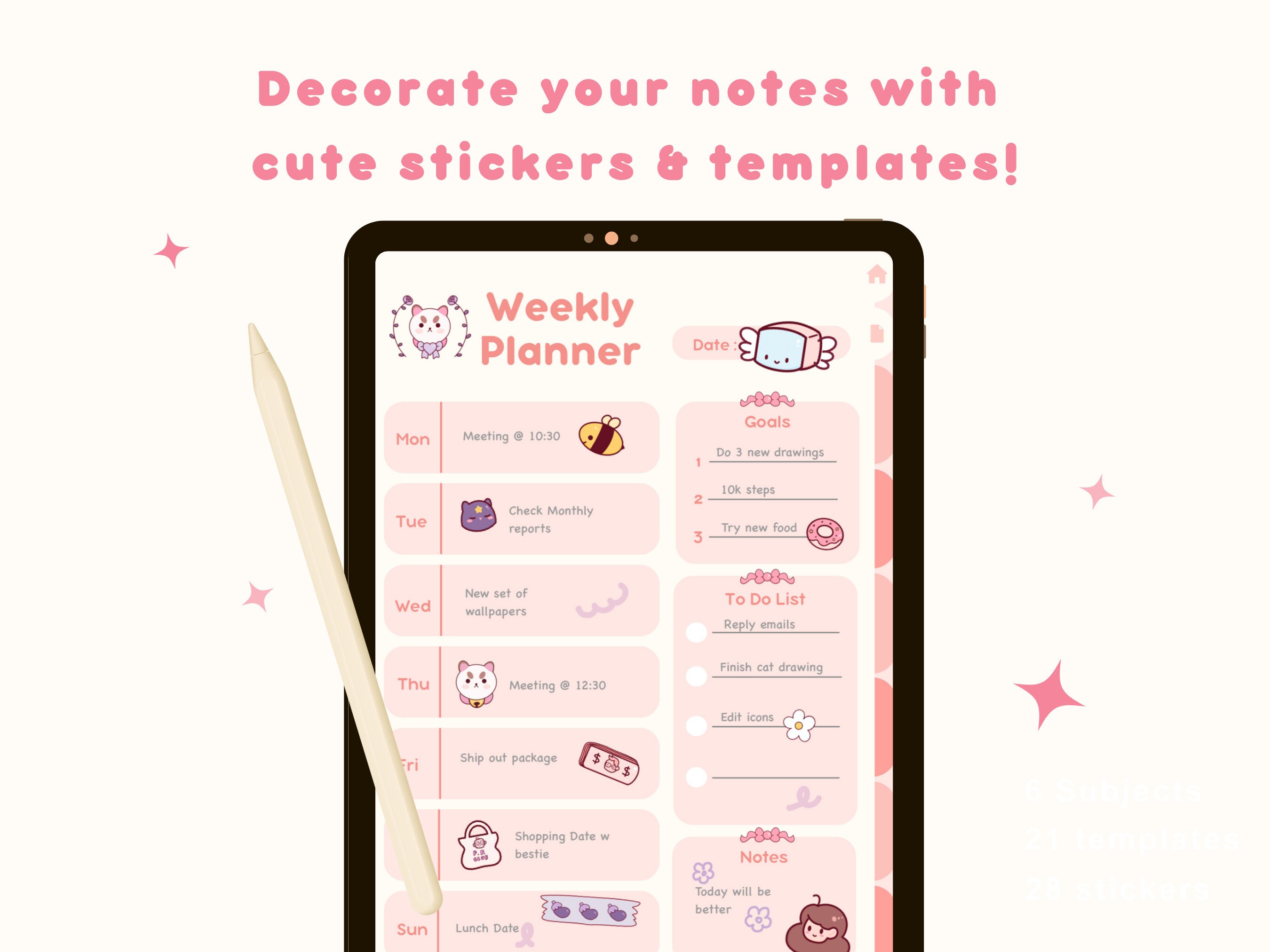Cute Cat Digital Planner | Goodnotes | Notability | Monthly Weekly ...