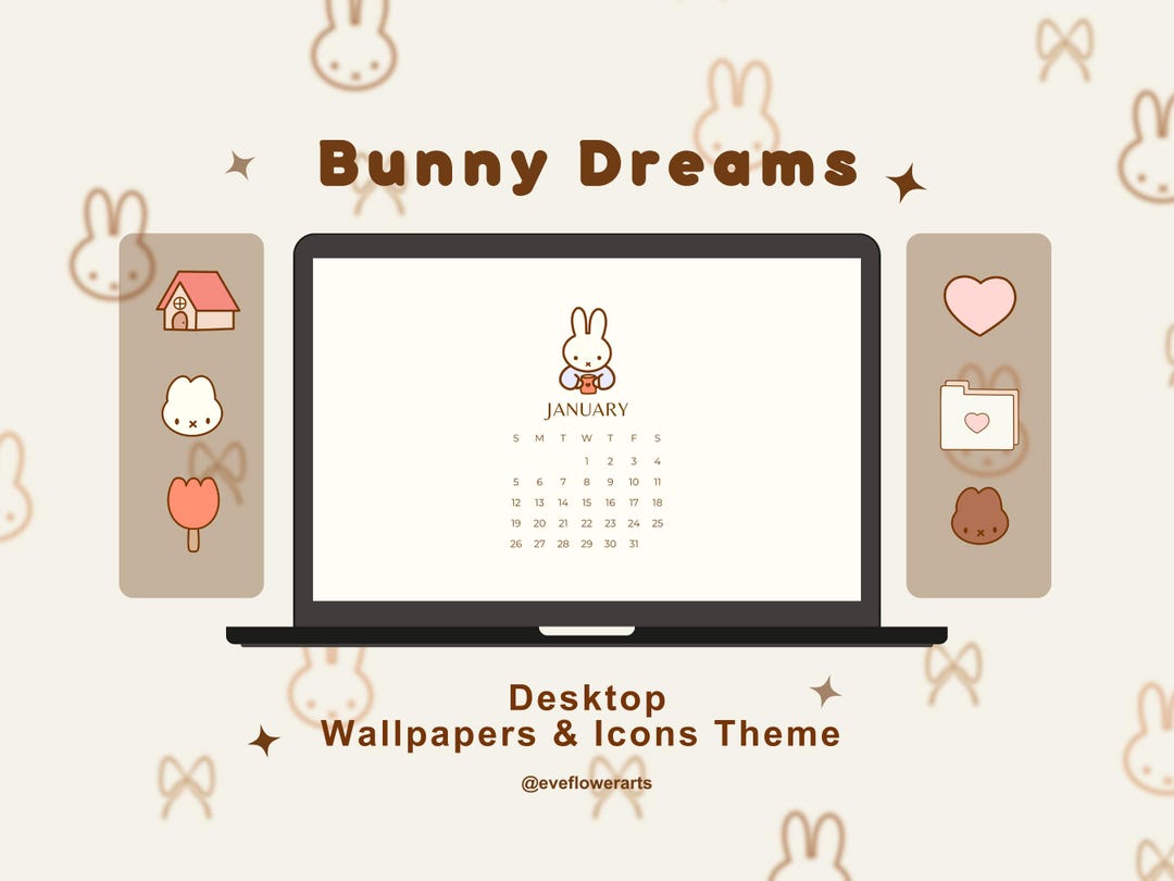 Cute Bunny Desktop Wallpapers & Icons | Minimal Aesthetic | Laptop ...
