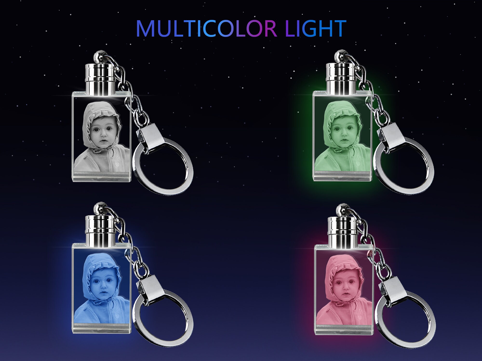 Personalized Laser Crystal Photo Keychain With LED Light, Unique Gift ...