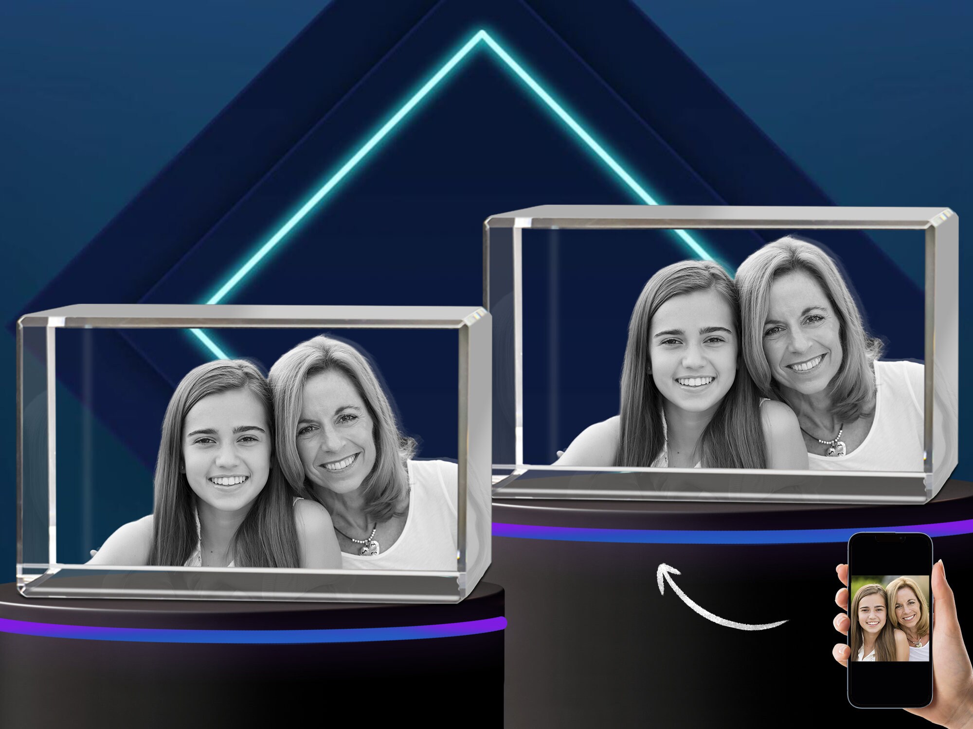 3D Crystal Photo With Custom Text, 2 Units, Laser Engraved Photo ...