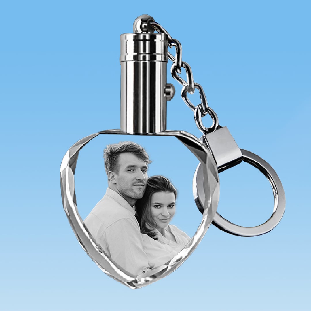 2D Crystal Photo Keychain With LED Light, Laser Etched Picture ...
