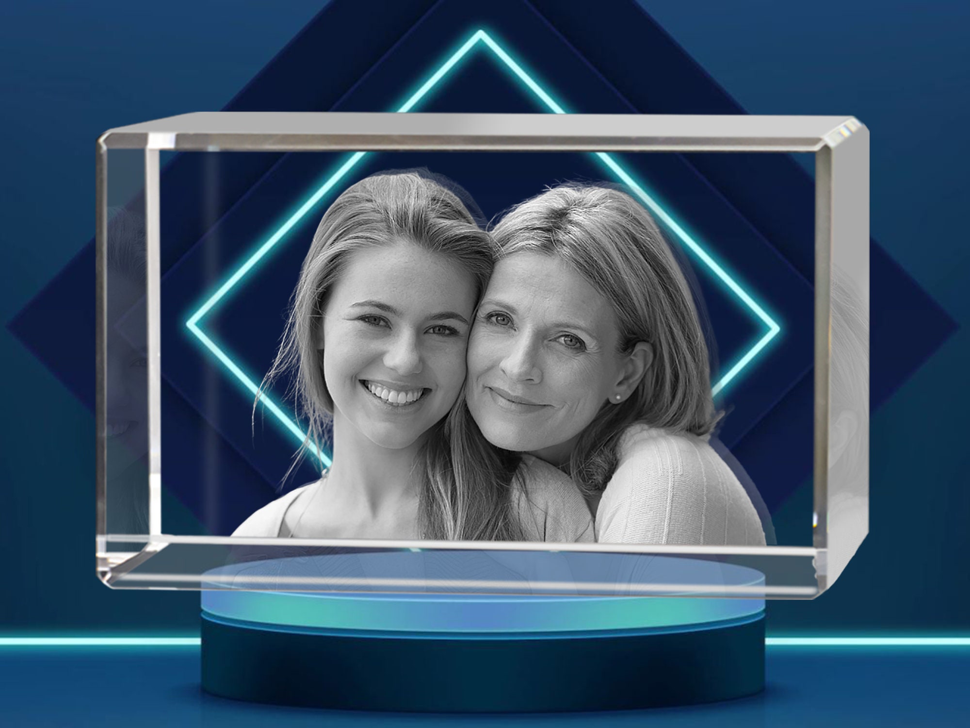 3D Crystal Photo With Custom Text, 2 Units, Laser Engraved Photo ...