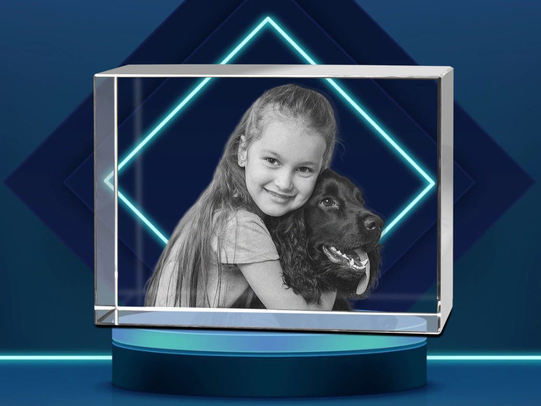 3D Dog Crystal Rectangle, Custom Pet Portrait, Tabletop Decor, Forever ...