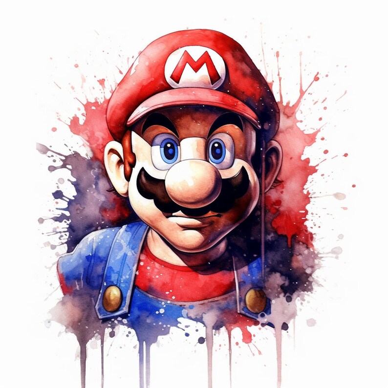 Set of 10 Watercolor Mario Bros Digital Images for Printing - Etsy