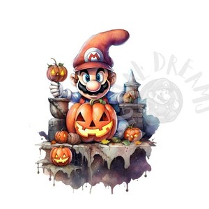 Set of 8 Watercolor Mario Bros Halloween Digital Images for Printing, T ...