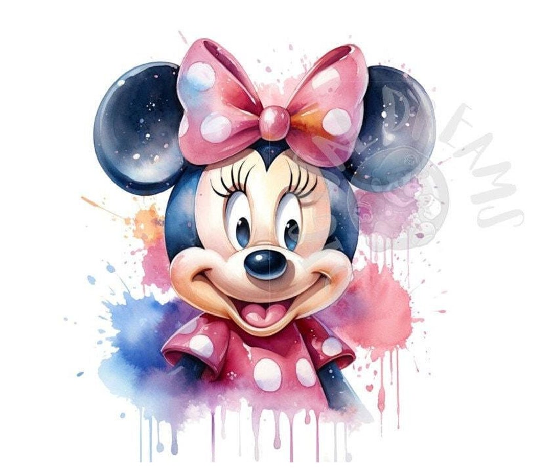 Set of 8 Watercolor Minnie Mouse Digital Images for Printing, T-shirts ...