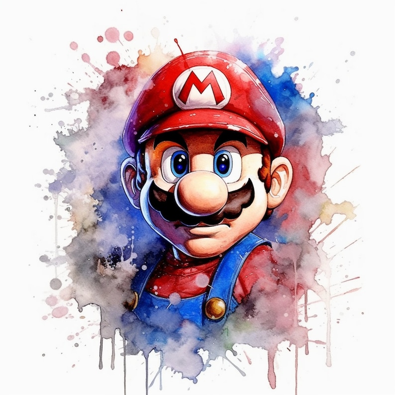 Set of 10 Watercolor Mario Bros Digital Images for Printing - Etsy