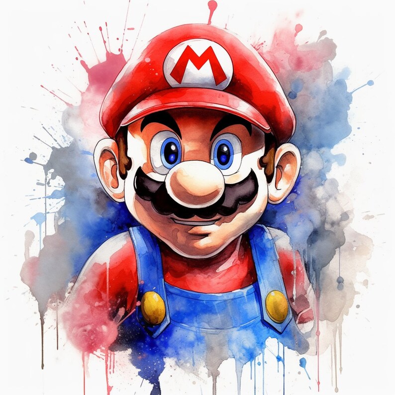 Set of 10 Watercolor Mario Bros Digital Images for Printing - Etsy