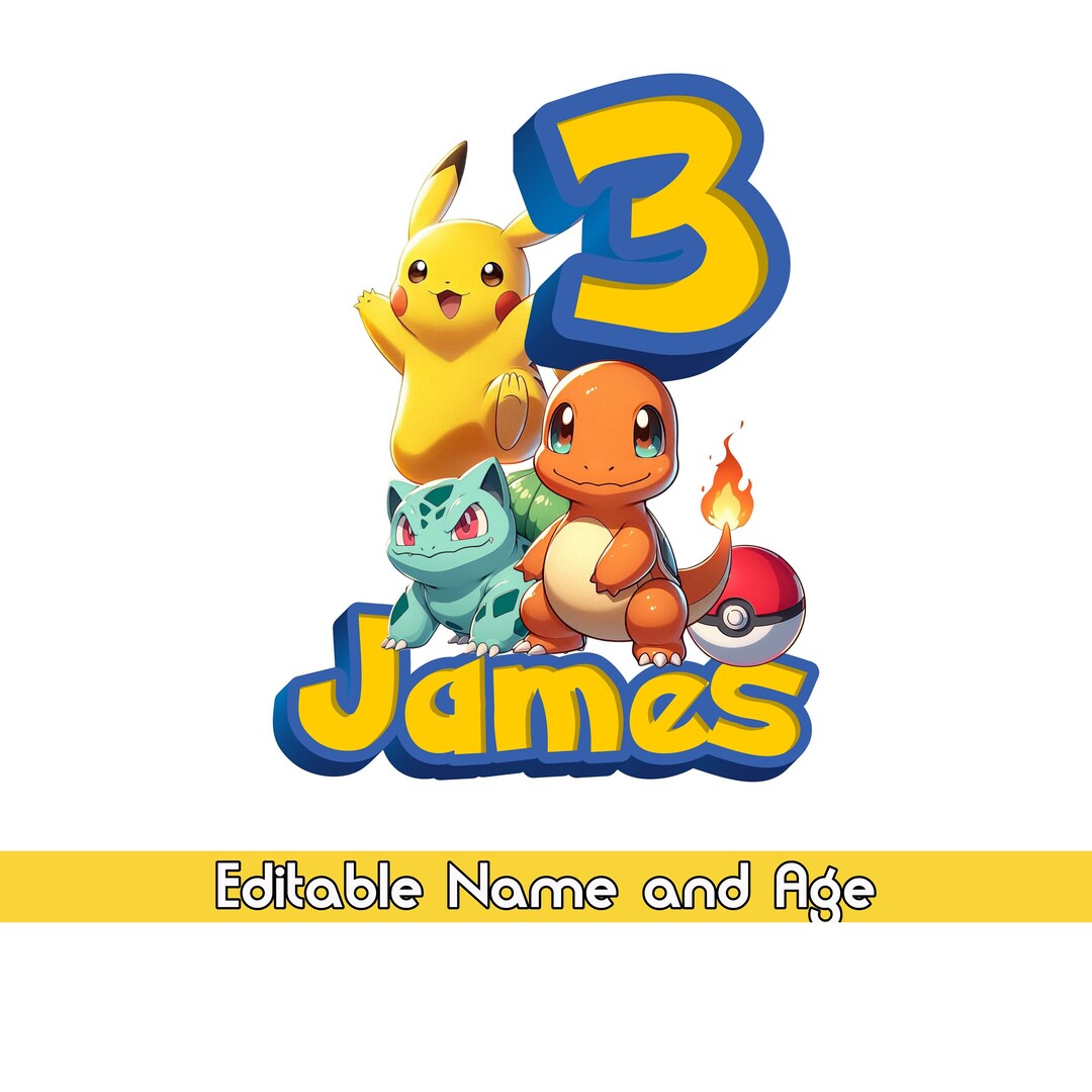 2 Editable Pokemon PNG High Quality, Pokemon Birthday PNG, Editable ...