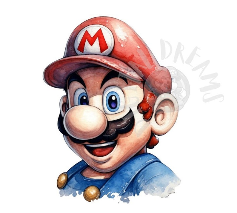 Set of 8 Watercolor Mario Bros Digital Images for Printing - Etsy