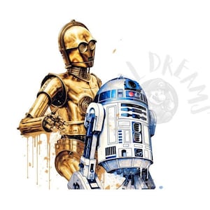 Set of 8 Watercolor R2-D2 and C-3PO Digital Images for Printing, T ...