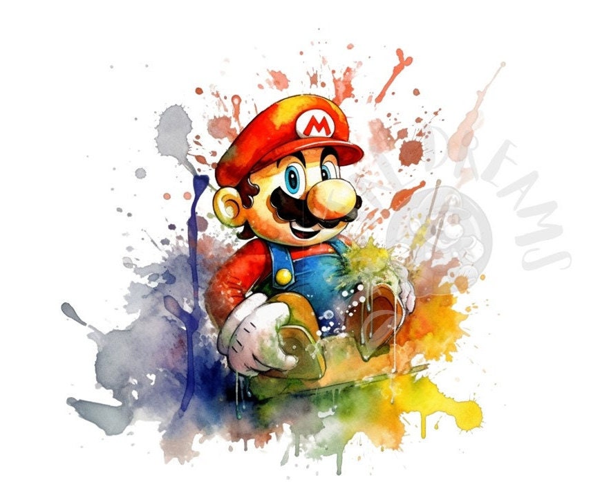 Set of 8 Watercolor Mario Bros Digital Images for Printing - Etsy