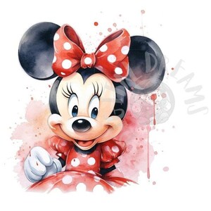 Set of 8 Watercolor Minnie Mouse Digital Images for Printing, T-shirts ...