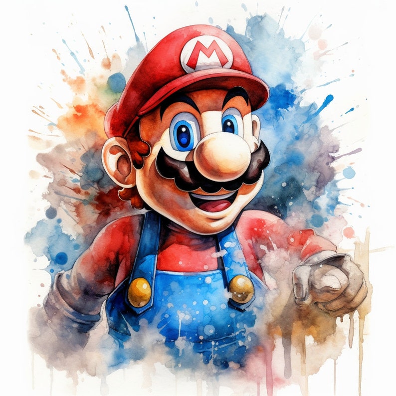 Set of 10 Watercolor Mario Bros Digital Images for Printing - Etsy