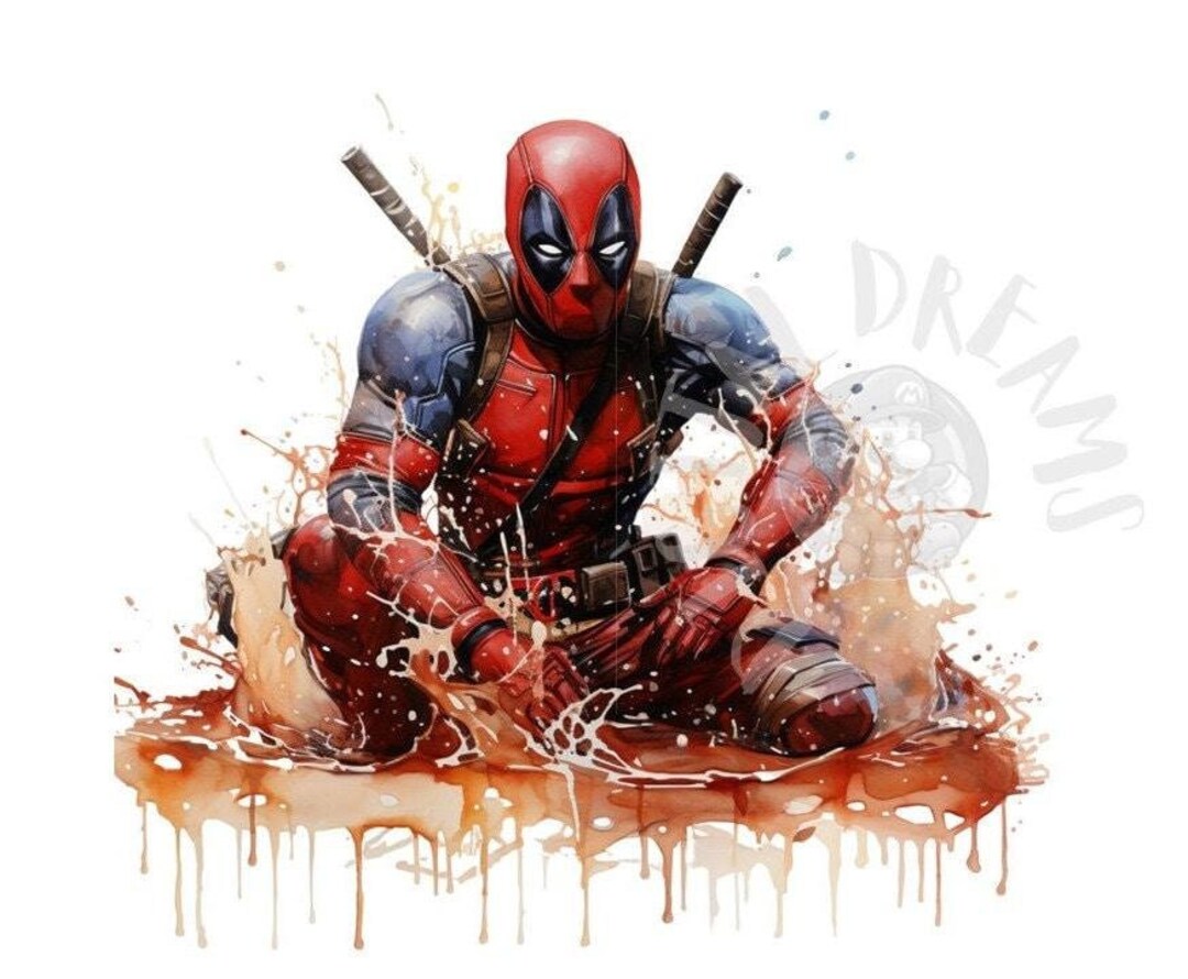 Set of 8 Watercolor Deadpool Digital Images for Printing, Custom T ...