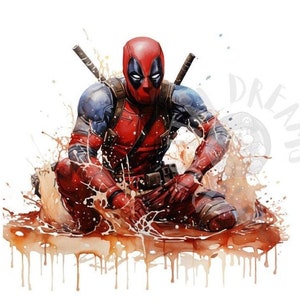 Set of 8 Watercolor Deadpool Digital Images for Printing, Custom T ...