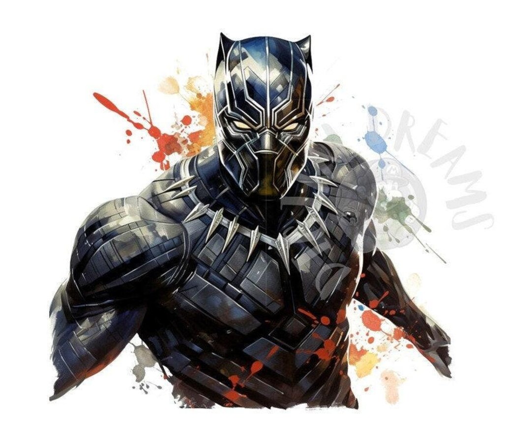 Set of 8 Watercolor Black Panther Marvel Artworks for T-shirts, Posters ...